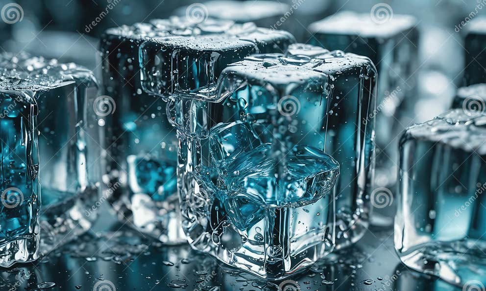 A Collection of Blue Ice Cubes in a Row. Stock Illustration ...