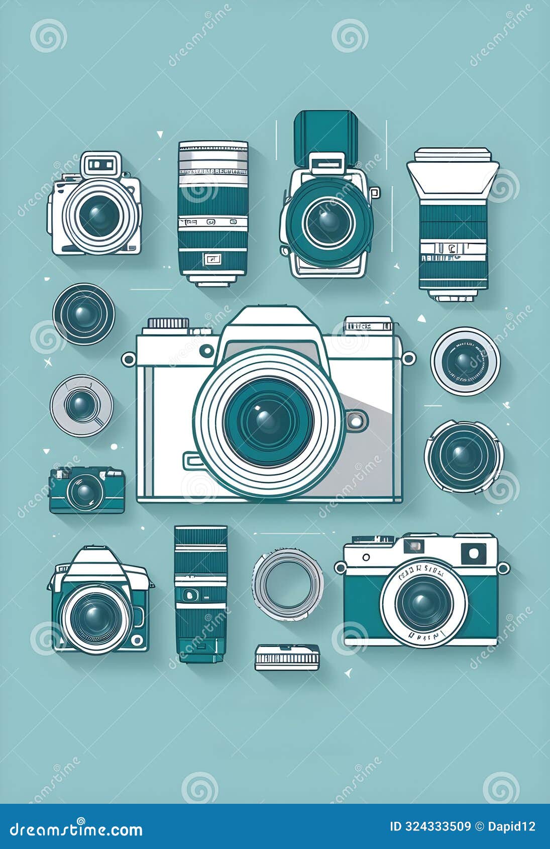 A Collection of Vector Drawing of Photography Cameras that Has a Blue ...