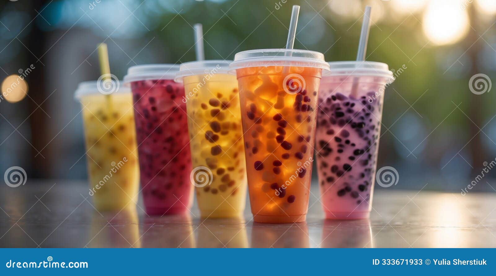Colorful Bubble Tea Drinks in Plastic Cups. Stock Image - Image of ...