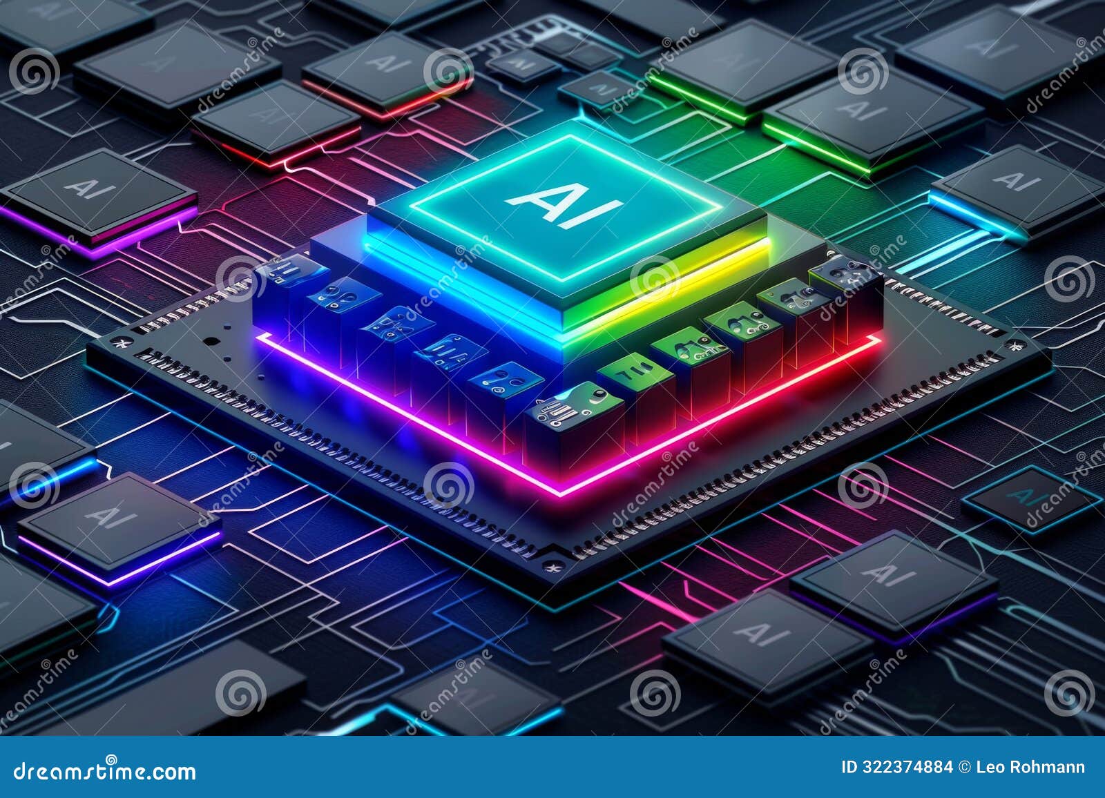 Colorful AI Chip on a Circuit Board, Representing the Vibrant and ...