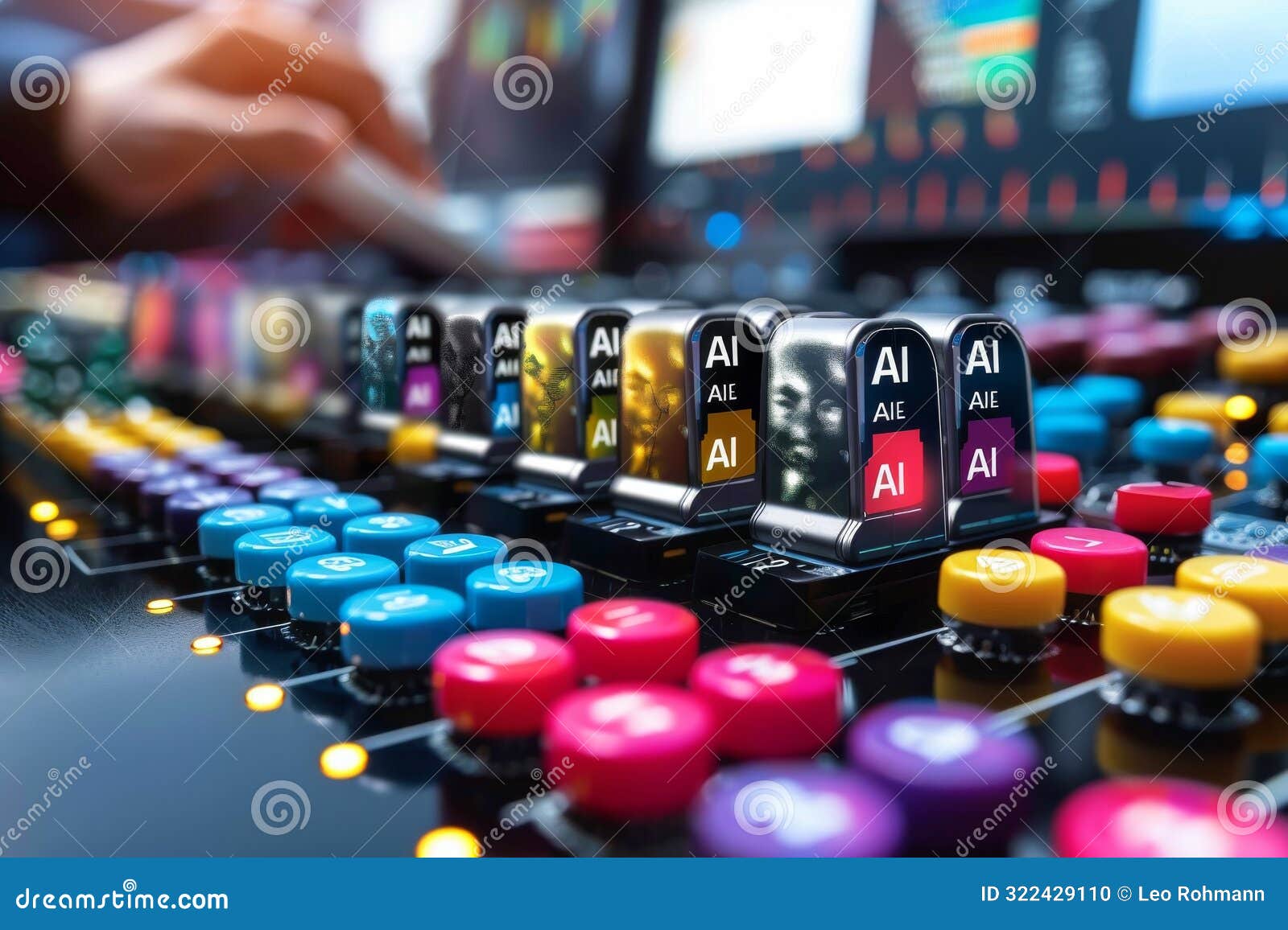 Colorful Control Panel with AI Buttons, Illustrating the Interface of ...