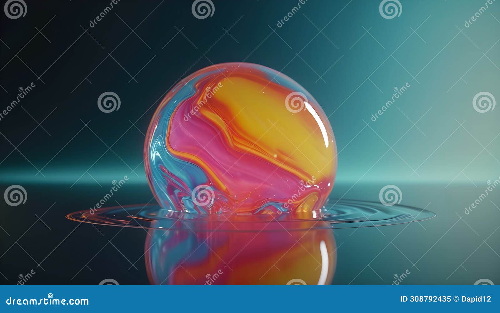 A Colorful Holographic Liquid Ball Floating in Water Stock Illustration ...