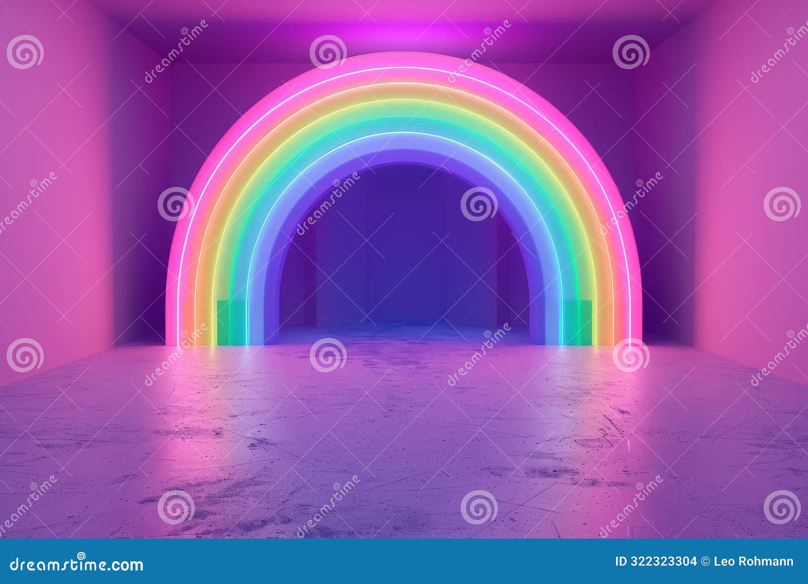 Colorful Neon Rainbow Arch Installation in a Modern Gallery, Providing ...