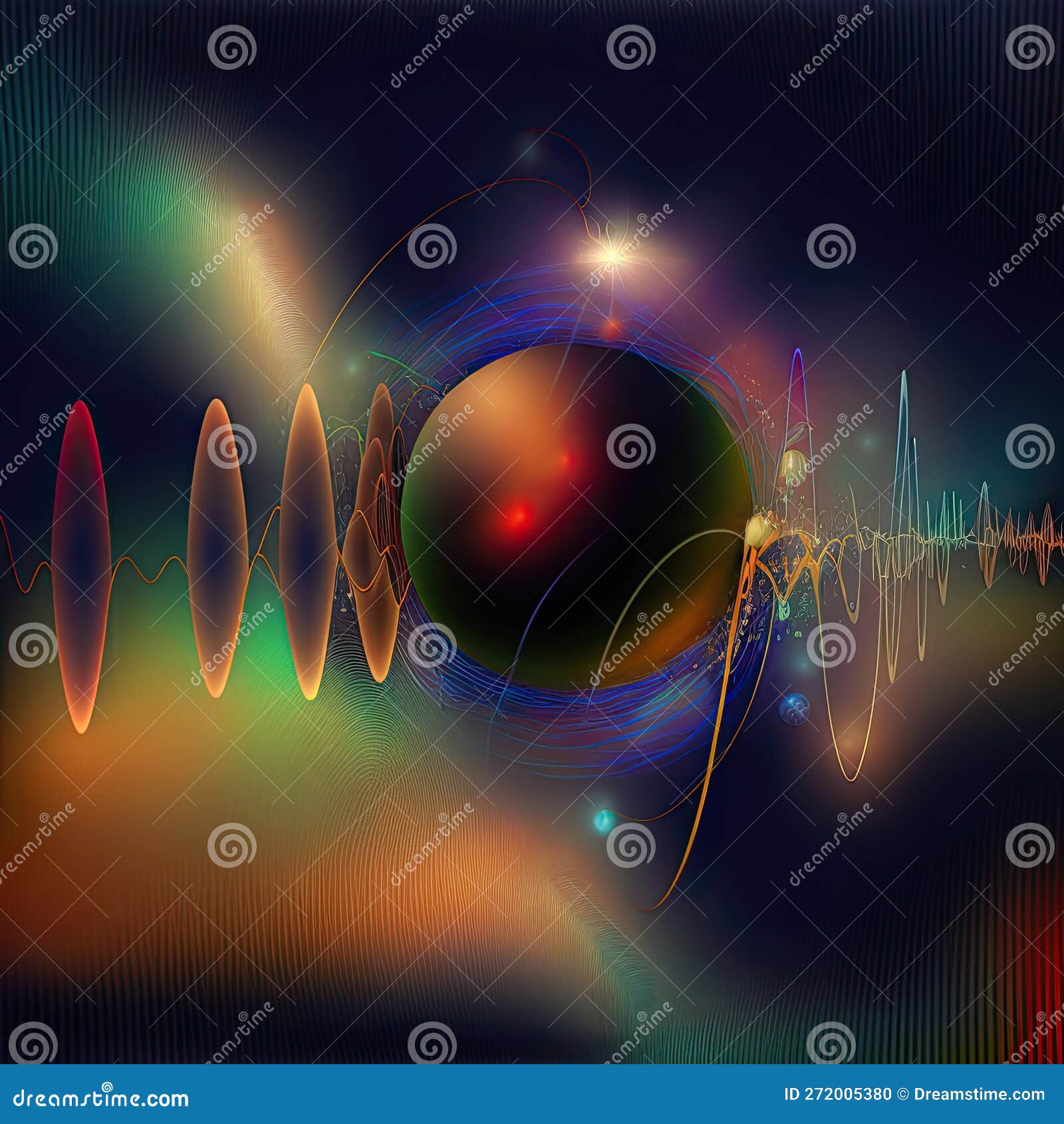 In Outer Space, Waves of Energy and a Planet Stock Illustration ...