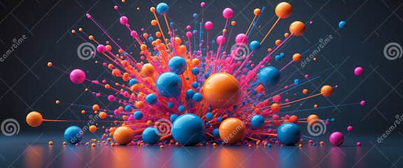 Colorful Spheres Exploding and Creating Abstract Design on Dark ...