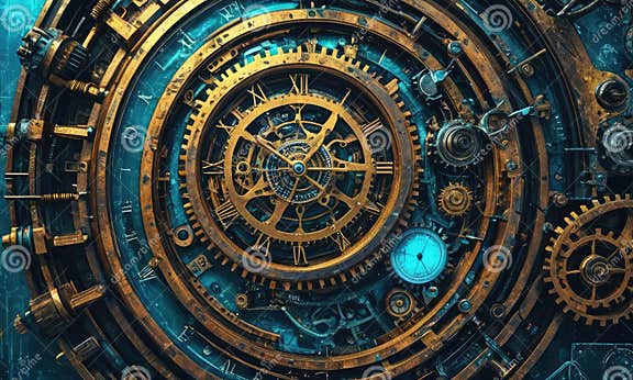 A Clock is Shown in a Circle with a Blue Background. Stock Illustration ...