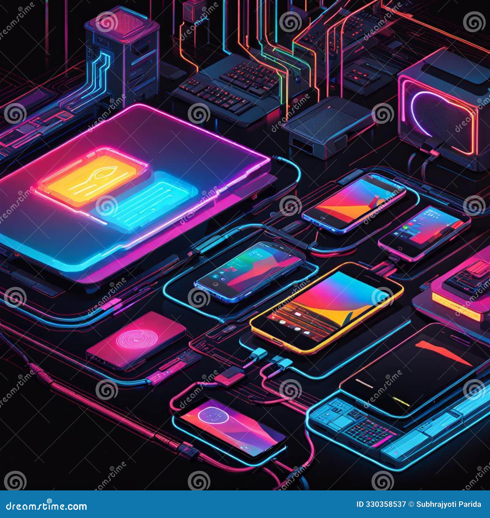 AI Generated Conceptual Image of Multiple Mobiles and Several ...