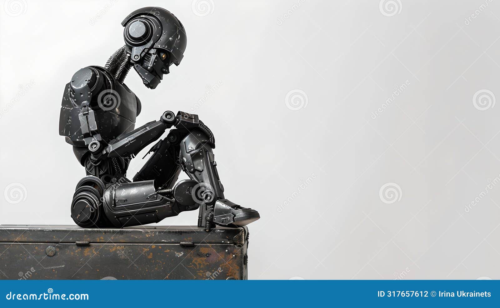AI-generated Contemplative Robot Sitting in Solitude. Futuristic ...