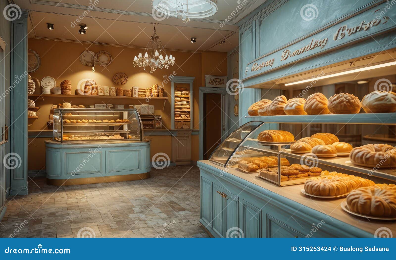 A Bakery with a Display Case Full of Pastries. Stock Illustration ...