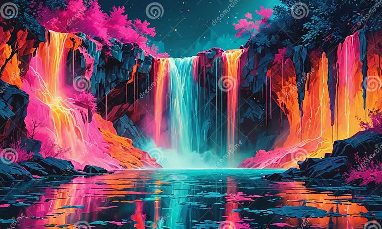 Waterfall with Bright Colors and Water Stock Illustration ...