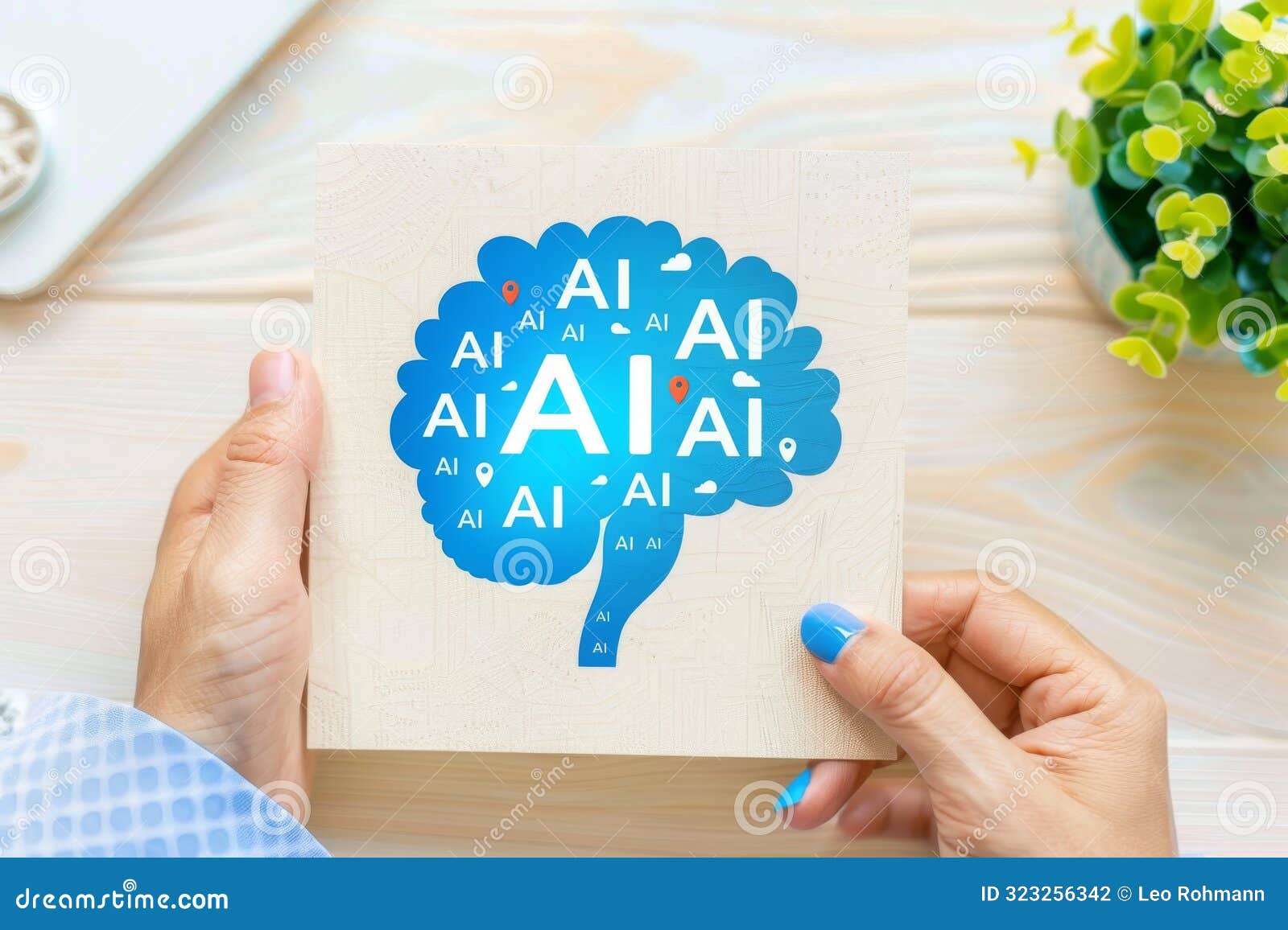 Creative AI Brain Illustration with Hands, Representing Artificial Intelligence, Cognitive ...