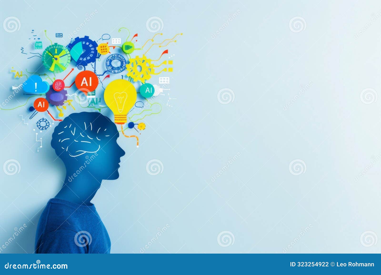 Creative Illustration of a Brain with Colorful AI Elements, Representing Artificial Intelligence ...