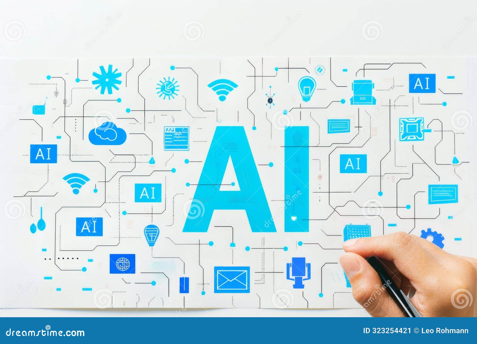 Creative Illustration of a Brain with AI Connections, Representing ...