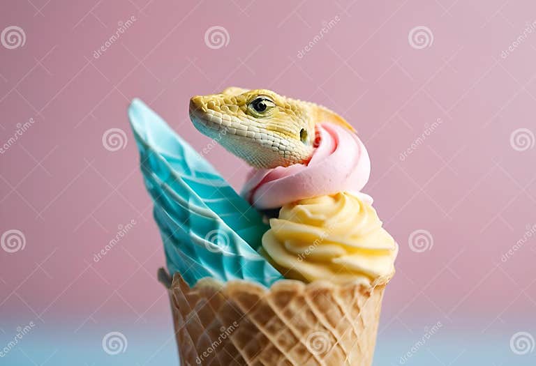 Lizard in an Ice Cream Cone with Pastel Decorations Stock Illustration ...
