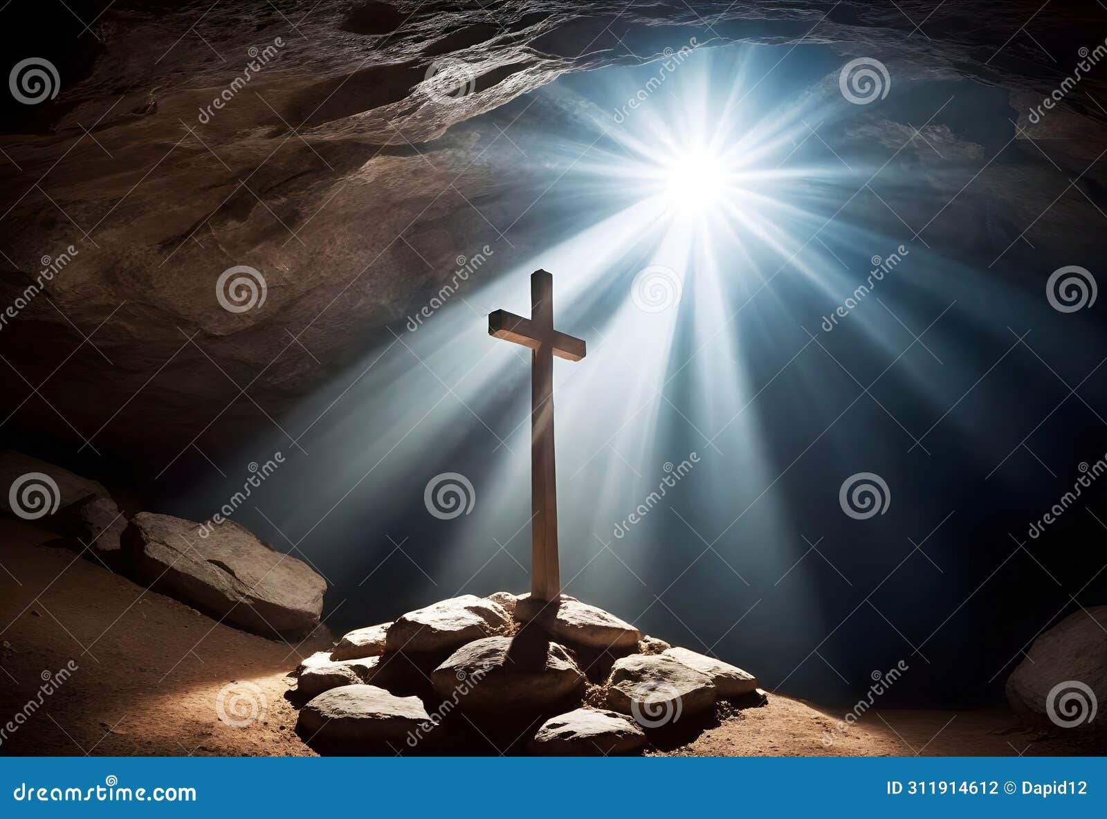 A Cross in a Cave with the Light Shining through it Stock Illustration ...