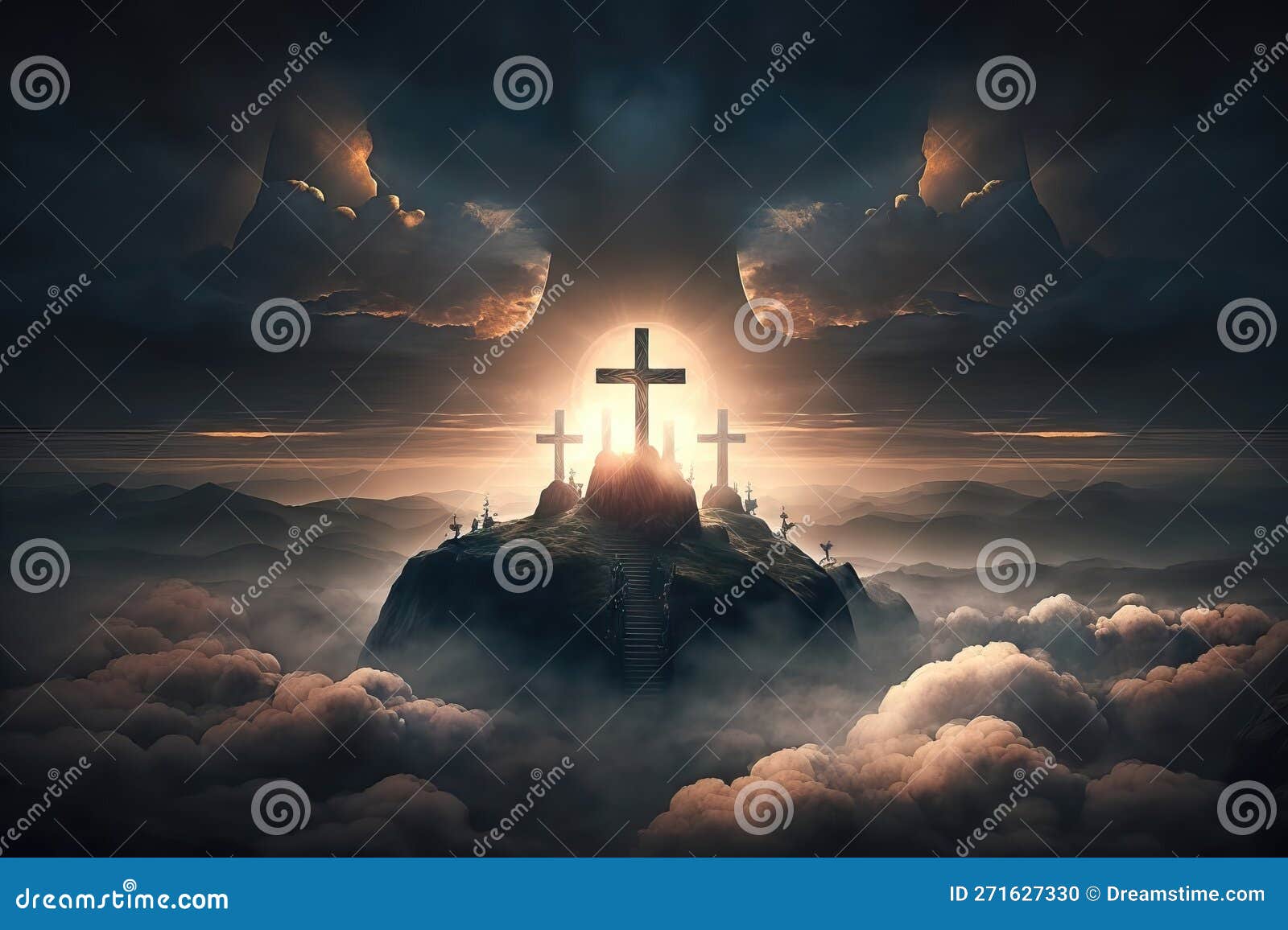 AI Generated Crosses on the Mountain at Sunset. Conceptual Image Stock ...