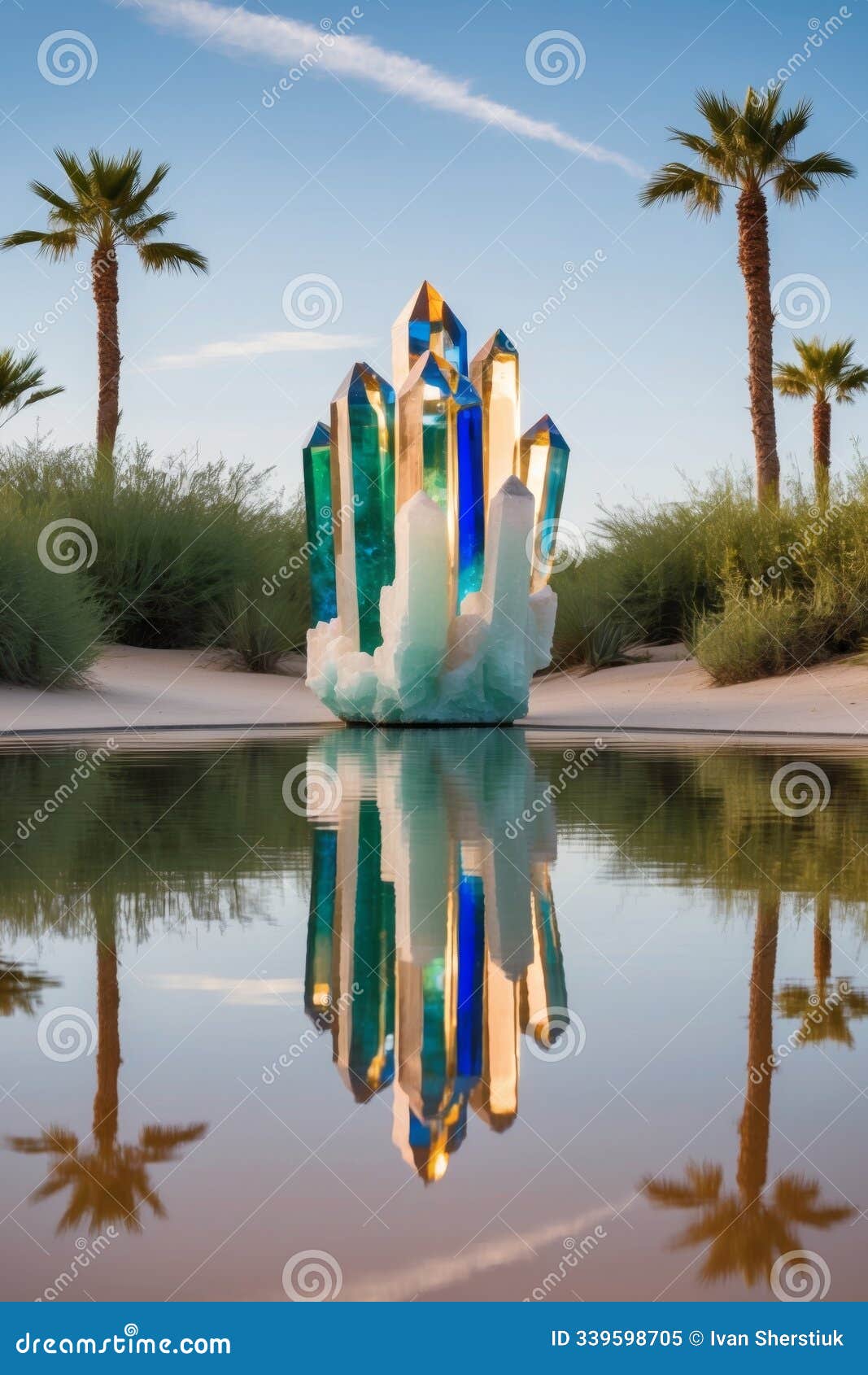 Crystal Formation Reflected in a Desert Oasis. Stock Image - Image of ...