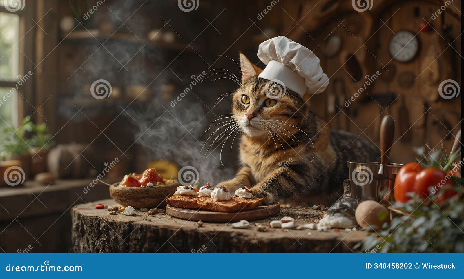 AI-generated Cute Tabby Cat Wearing a Chef S Hat in a Rustic Kitchen ...