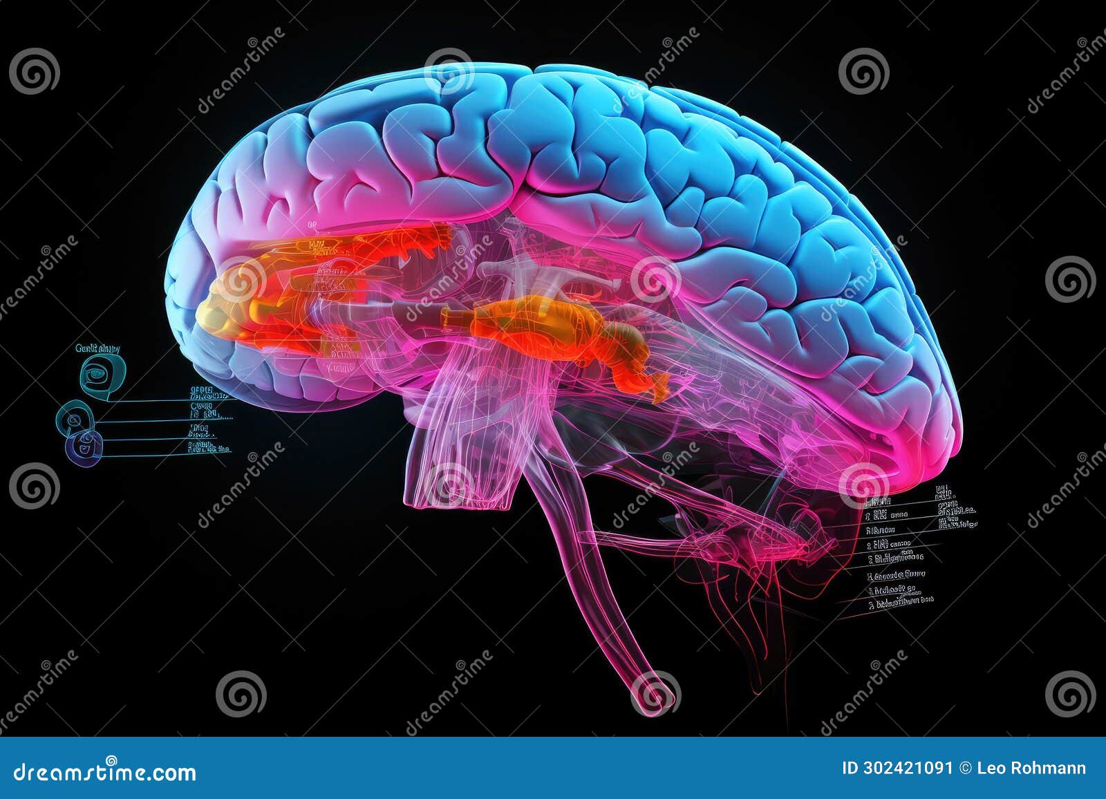 Brain Neurons Excitatory and Inhibitory. Glial Cells, Astrocytes ...