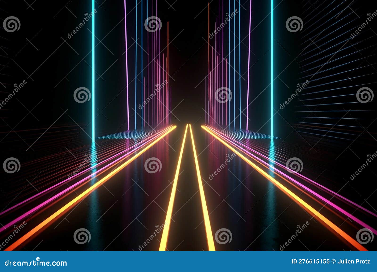 Abstract 3D Render of Glowing Neon Vertical Lines in Dark Room Stock ...