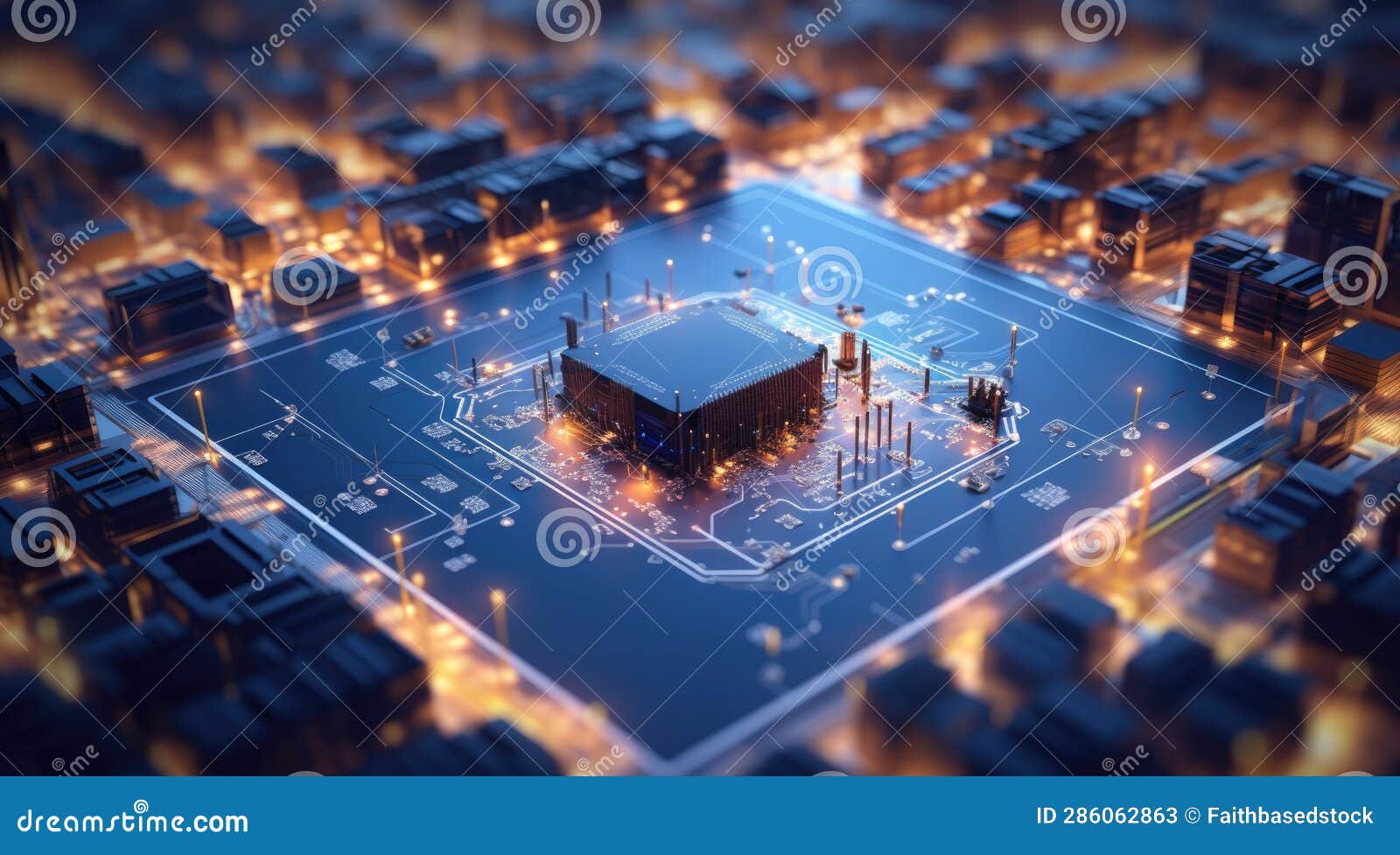 3d Rendering Of Cpu In Circuit Board Computer Technology Concept Stock