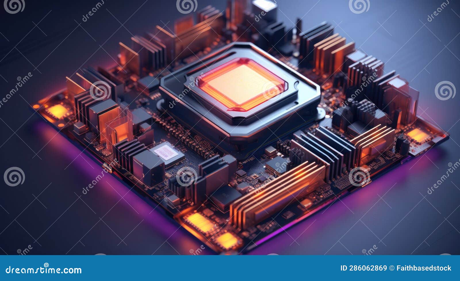 3d Rendering Of Cpu In Circuit Board Computer Technology Concept Stock