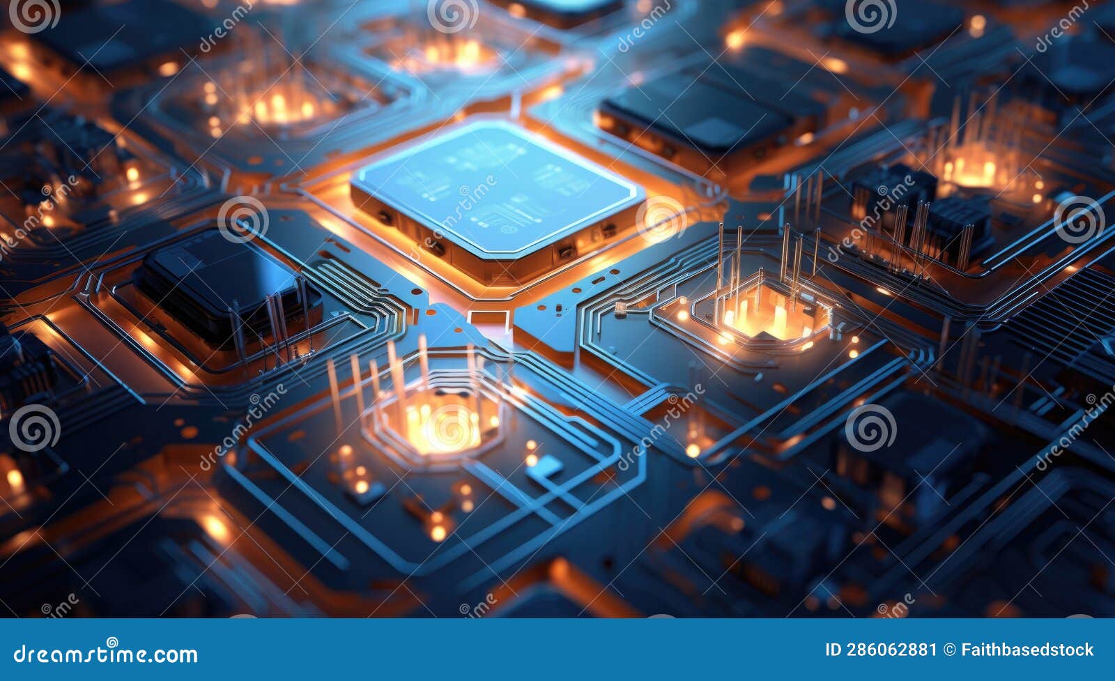 3d Rendering Of Cpu In Circuit Board Computer Technology Concept Stock