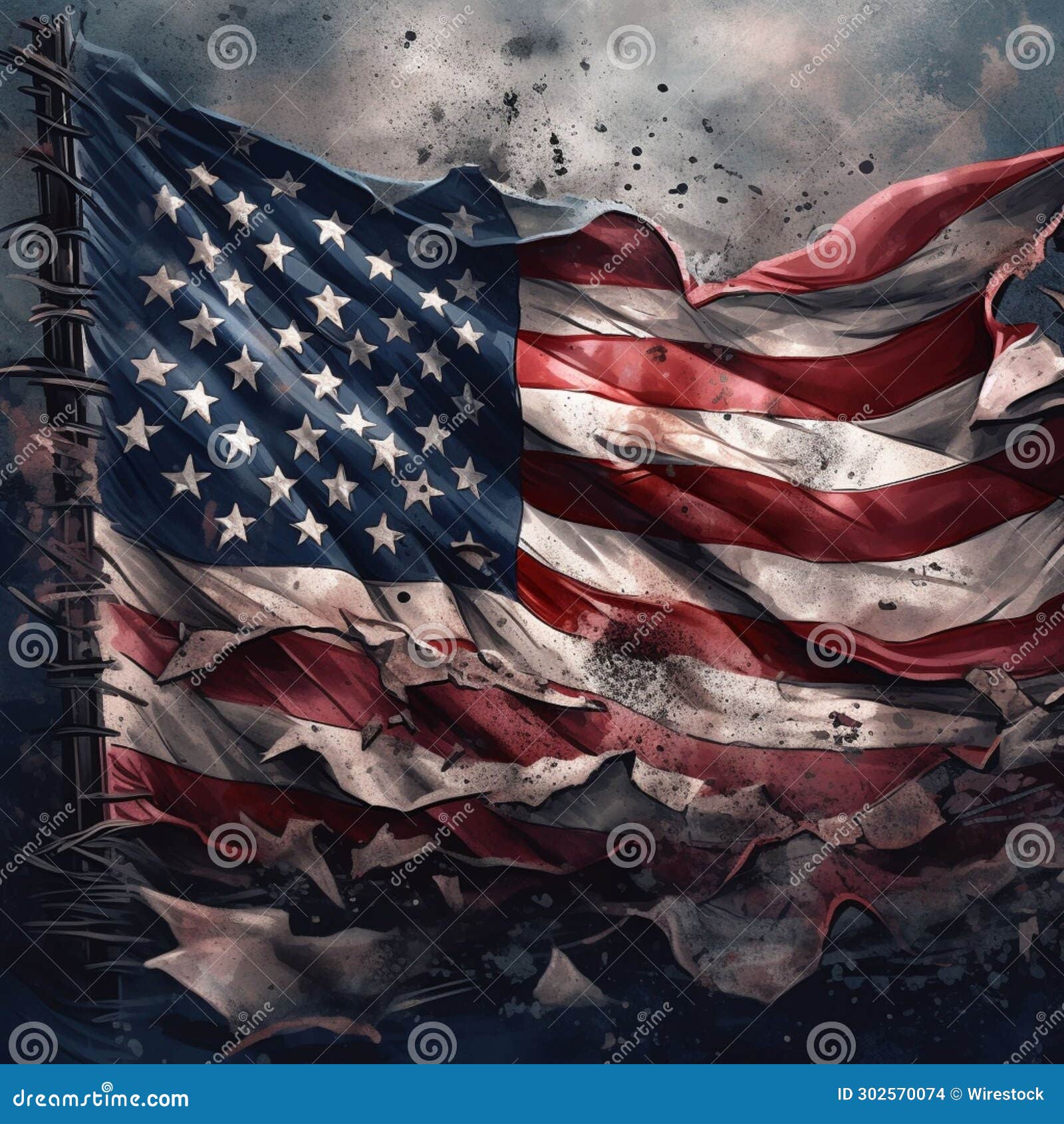 AI Generated Damaged American Flag Stock Illustration - Illustration of ...