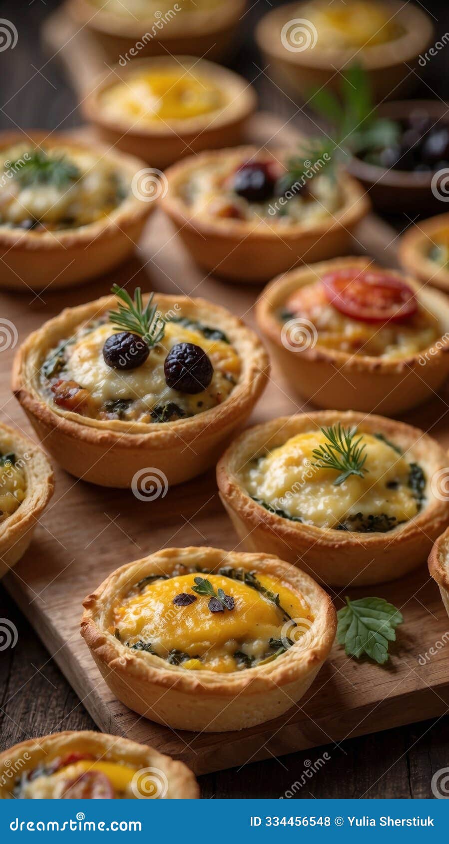 Delectable Mini Quiches with Assorted Fillings Displayed on a Rustic ...