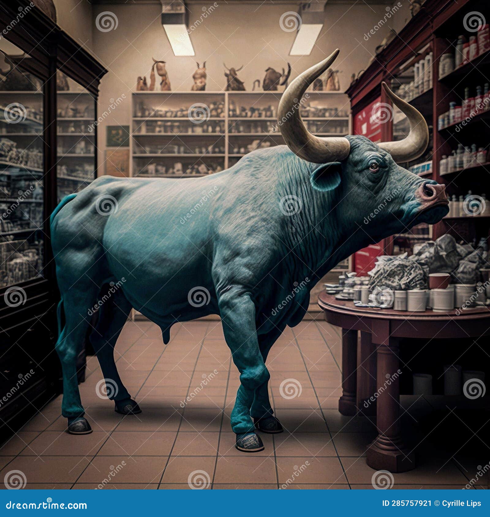 AI-Generated Chaos: Bull in a China Shop Stock Illustration ...