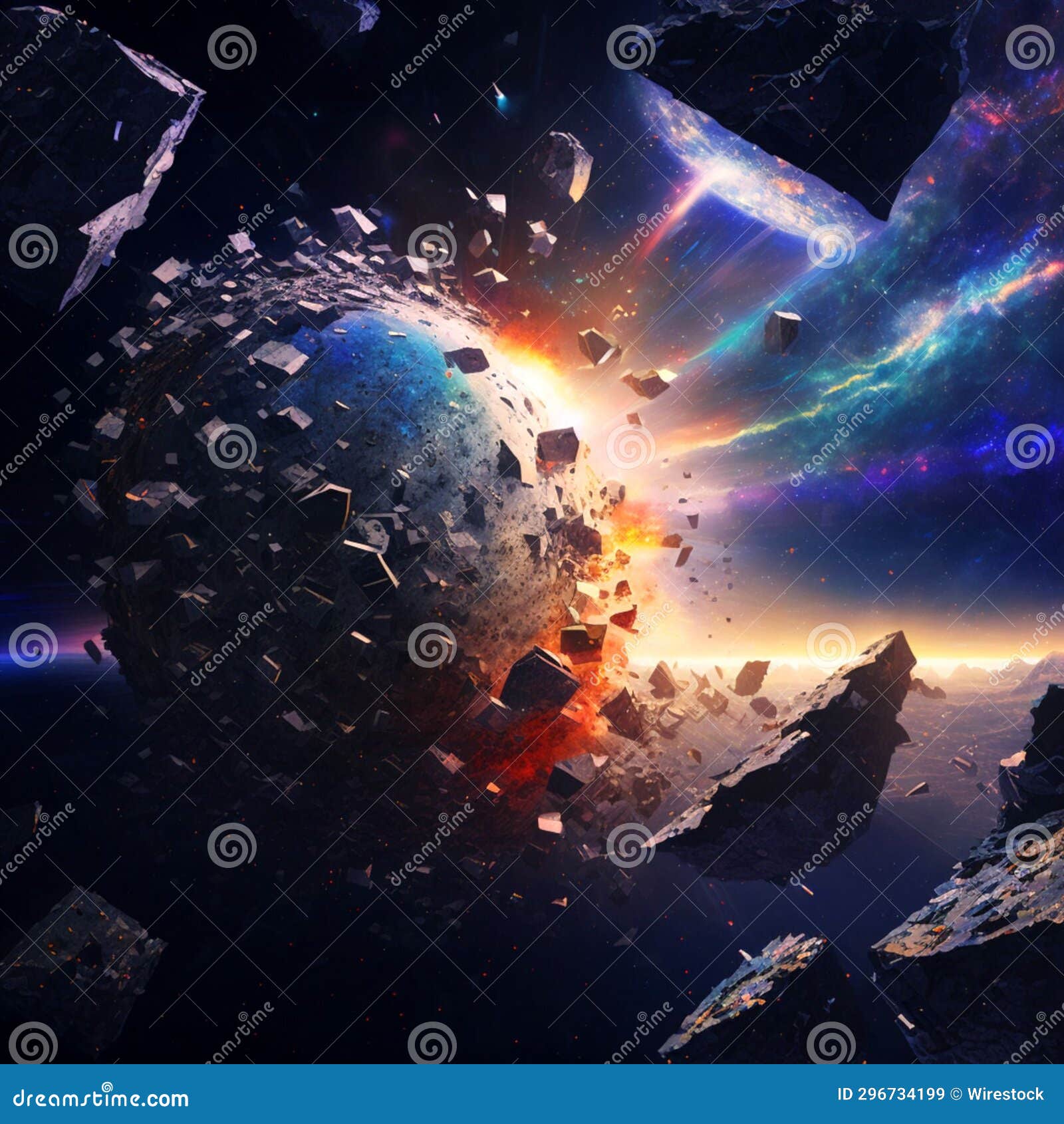 AI Generated Digital Art of an Incredible Crash of Rocks with a Planet ...