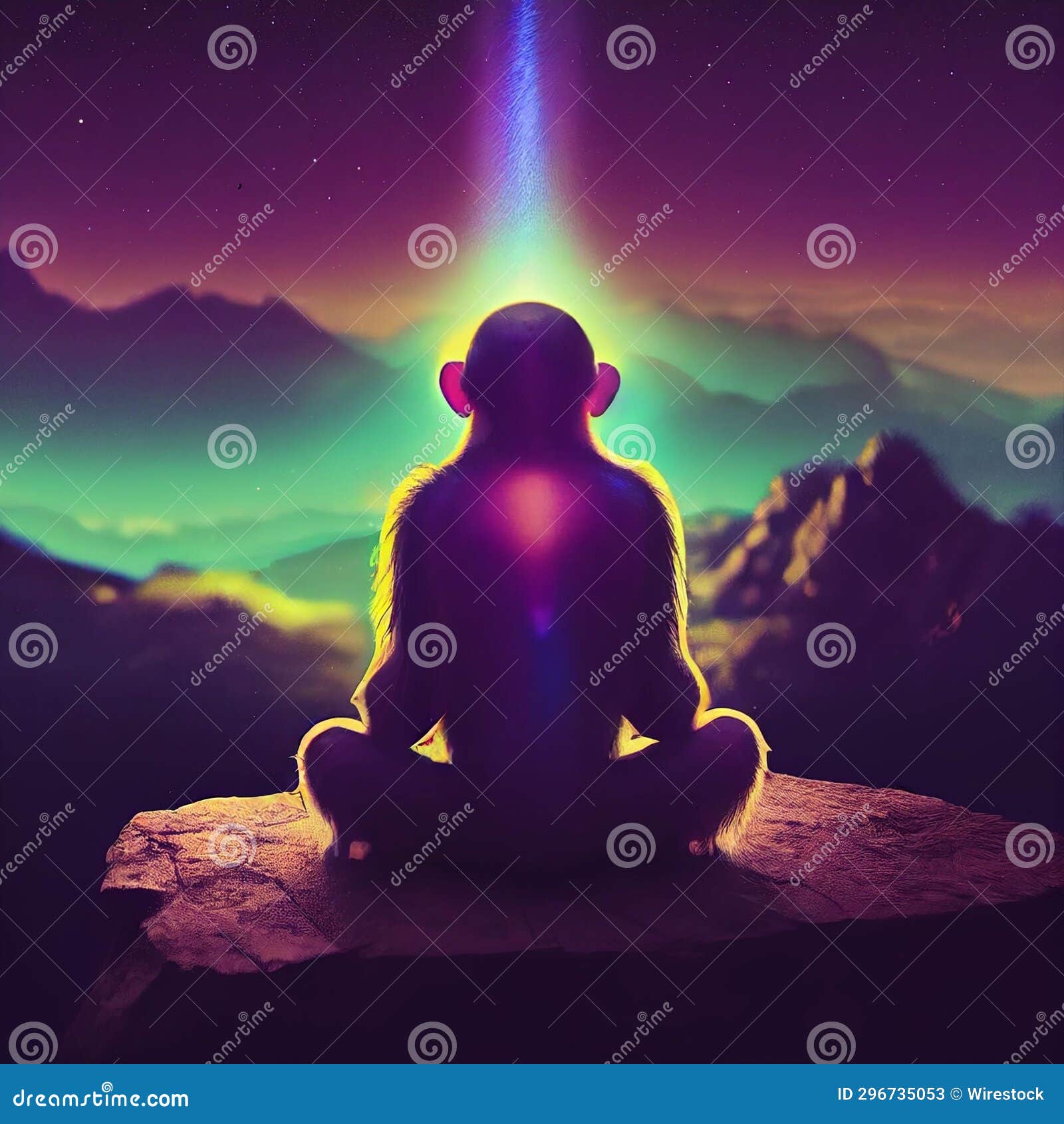 AI-generated Digital Art of a Meditating Monkey on a Stone Stock ...