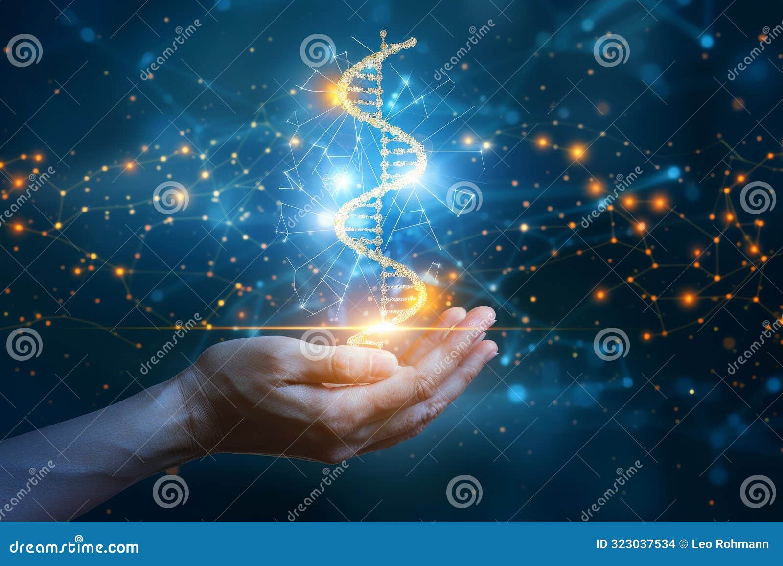 Digital DNA Strand Illuminated by Dynamic Blue Lights, Showcasing ...
