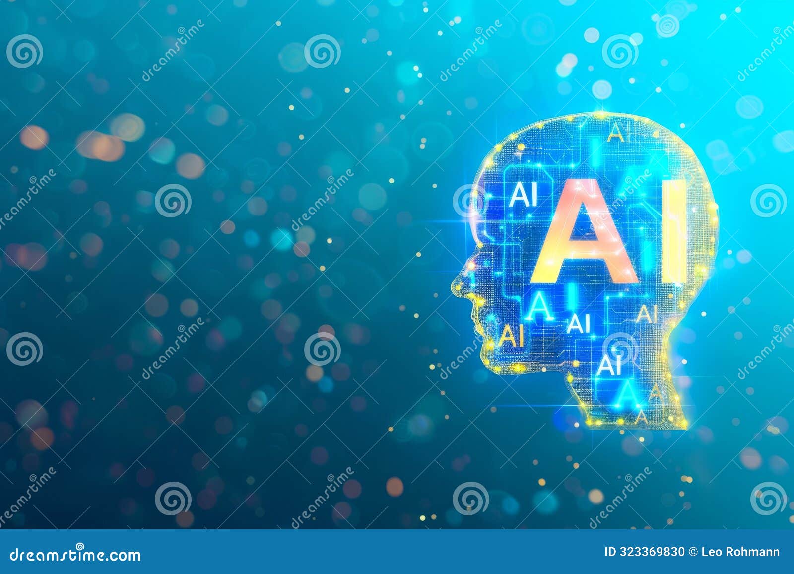 Digital Human Head with AI Integration and Glowing Neural Network, Symbolizing Advanced ...