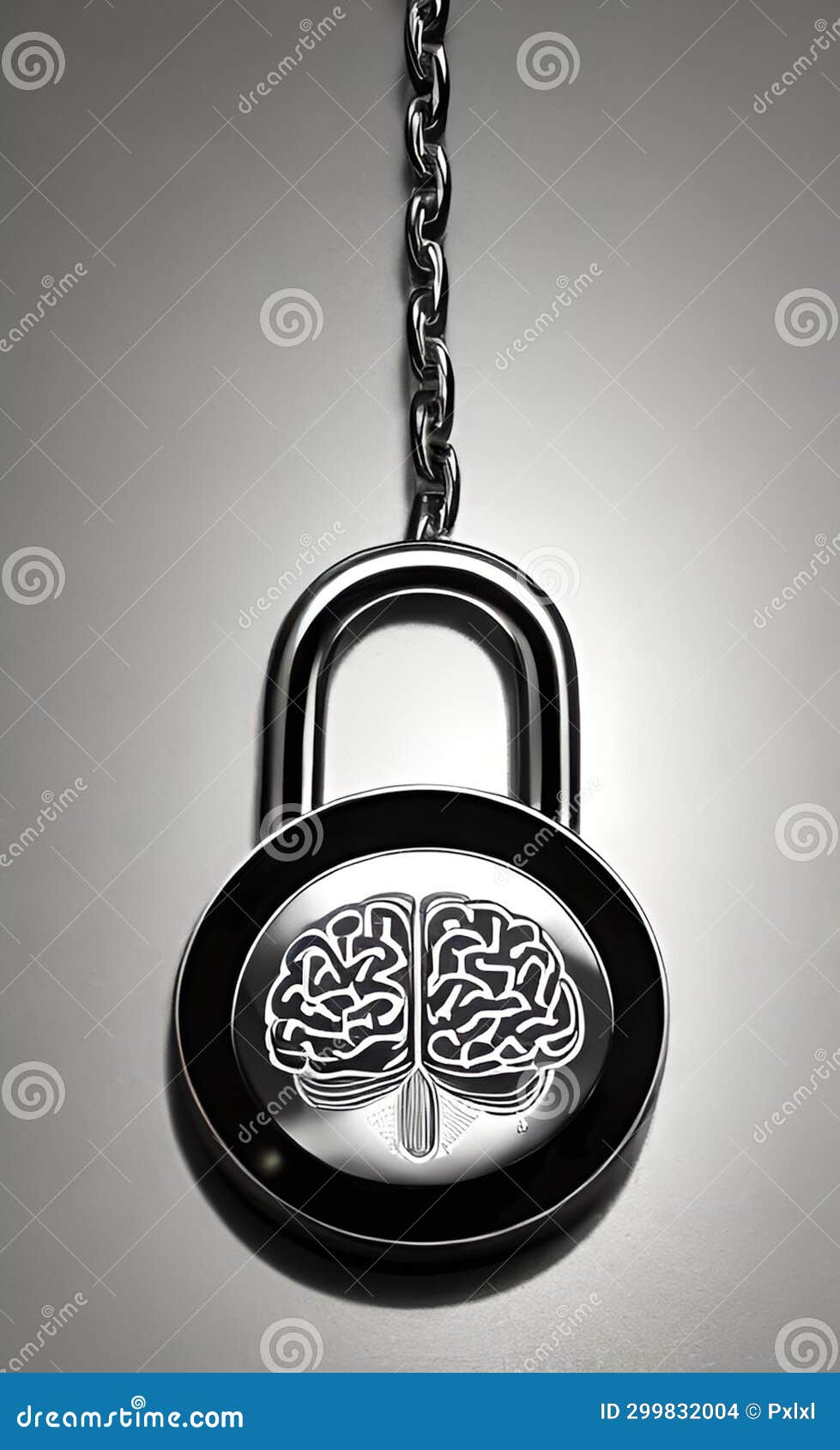 AI Generated Digital Illustration of a Brain with a Padlock in Front of ...