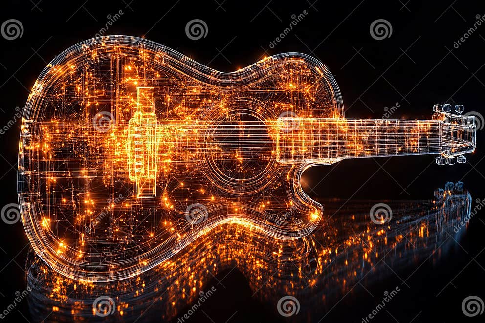 A Glowing, Wireframe Guitar with a Dark Background. Stock Photo - Image ...
