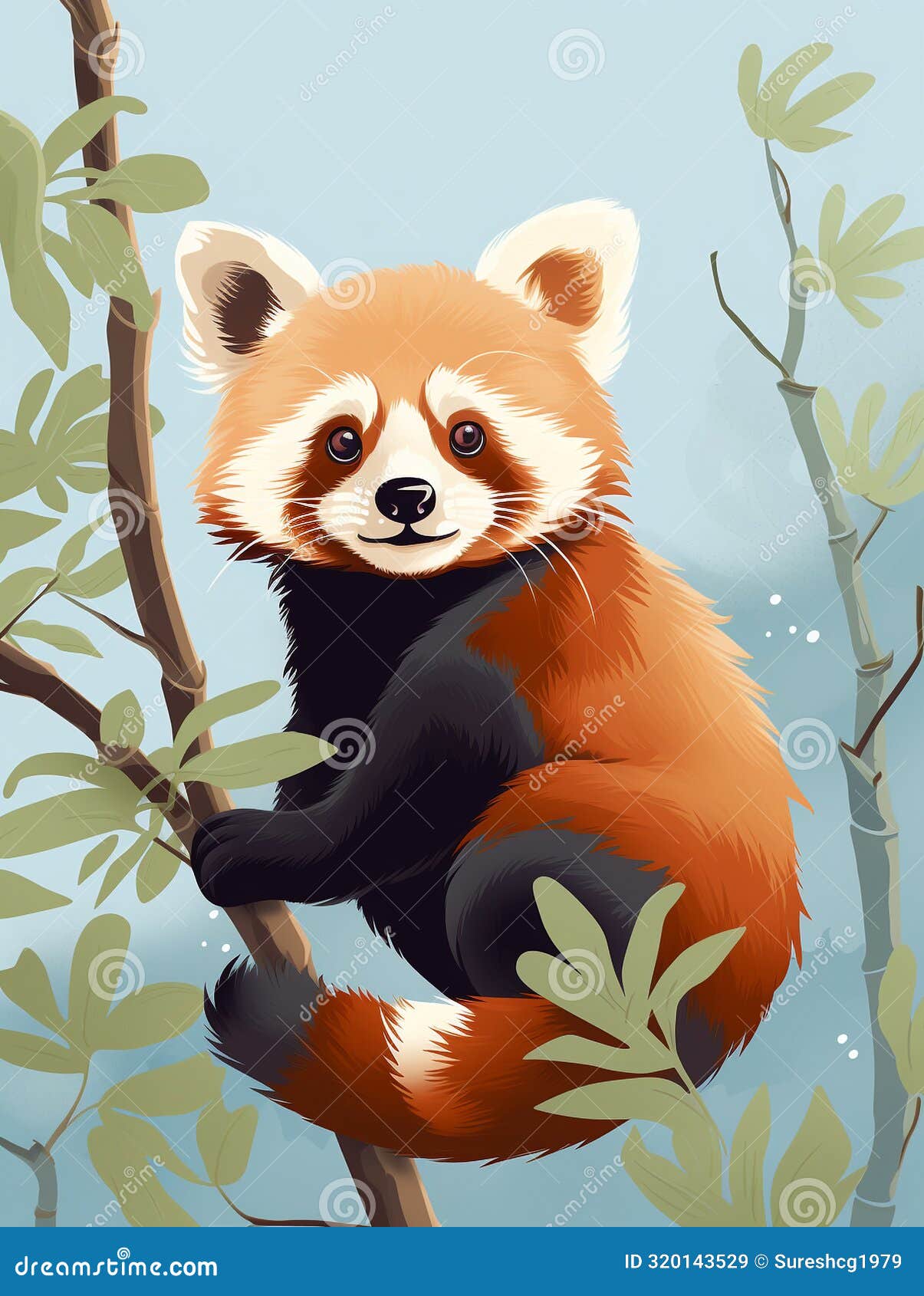 Red panda on a tree branch stock illustration. Illustration of graphic ...