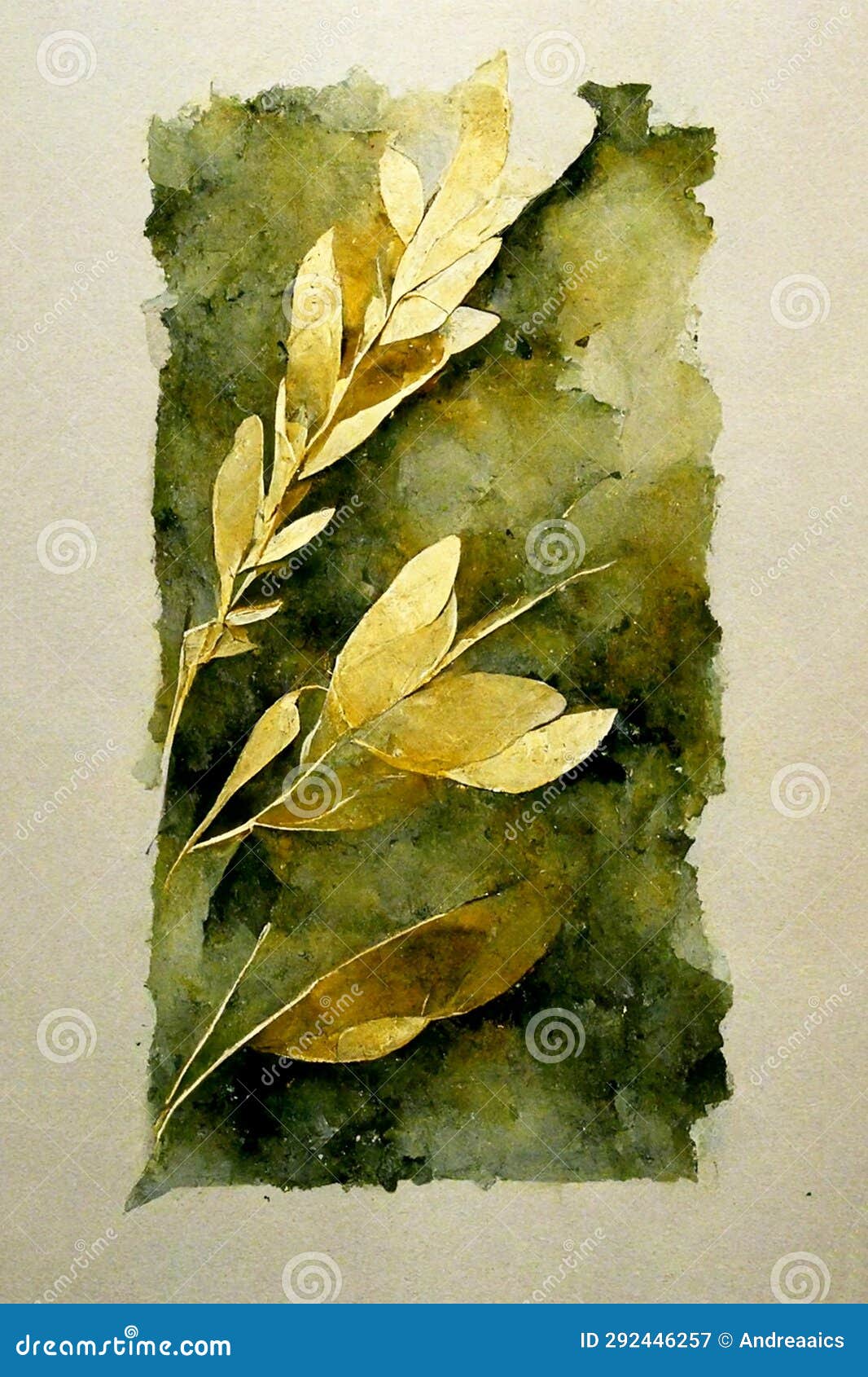 Digital Abstract Art Watercolor Printable Green Olive Leafs Stock ...