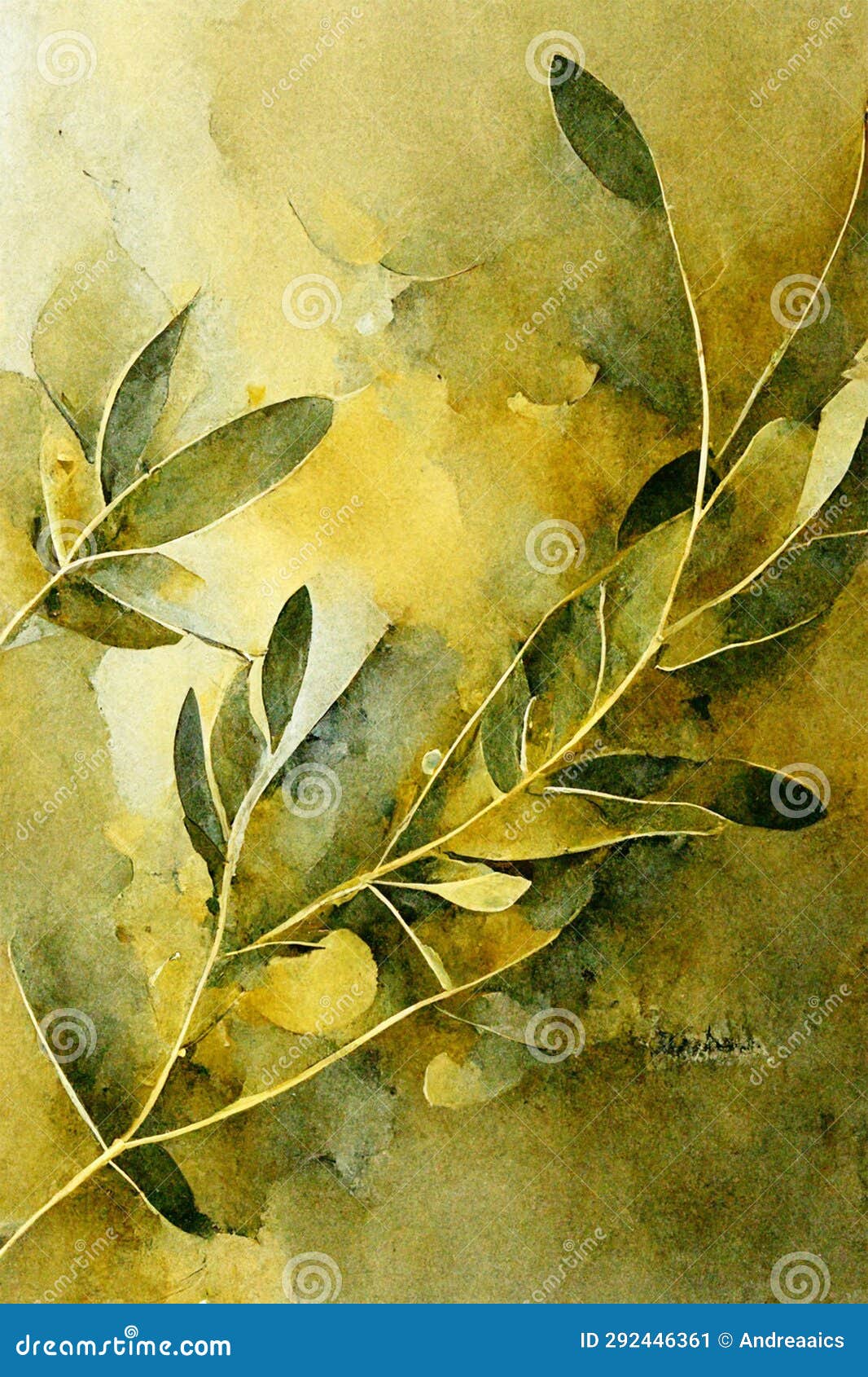 Digital Abstract Art Watercolor Printable Green Olive Leafs Stock ...