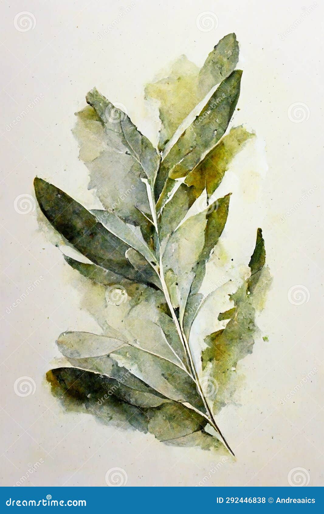 Digital Abstract Art Watercolor Printable Green Olive Leafs Stock ...