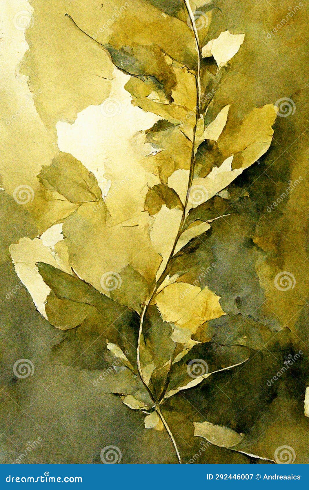 Digital Abstract Art Watercolor Printable Green Olive Leafs Stock ...