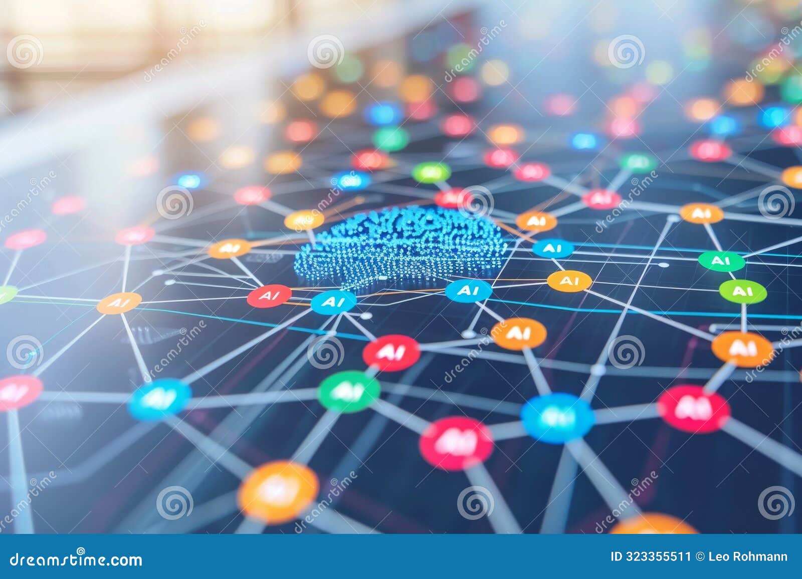 Digital Network with Glowing AI Nodes Representing Artificial ... Digital Network with Glowing AI Nodes Representing Artificial ...