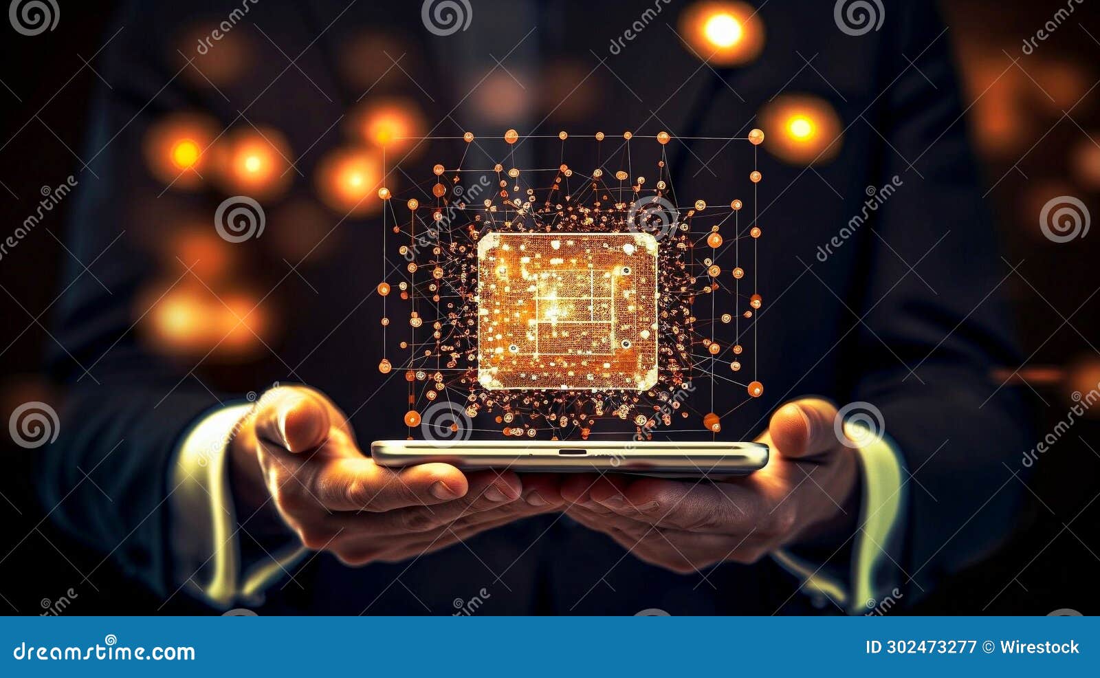 AI Generated Digital Square with Network Connected Lines Floating in ...