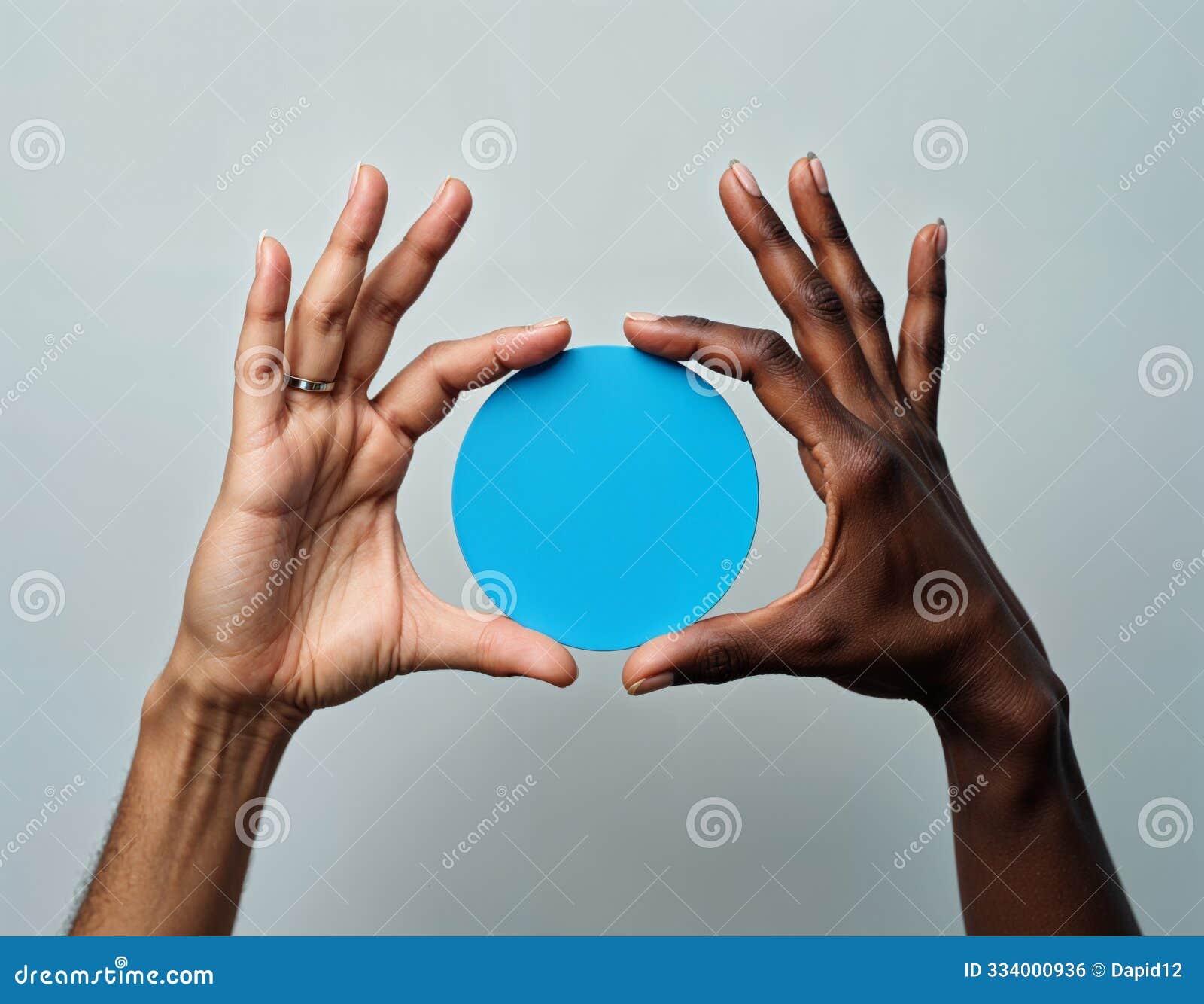 Diverse Hands Holding a Blue Object in Front of Them on a Plain ...