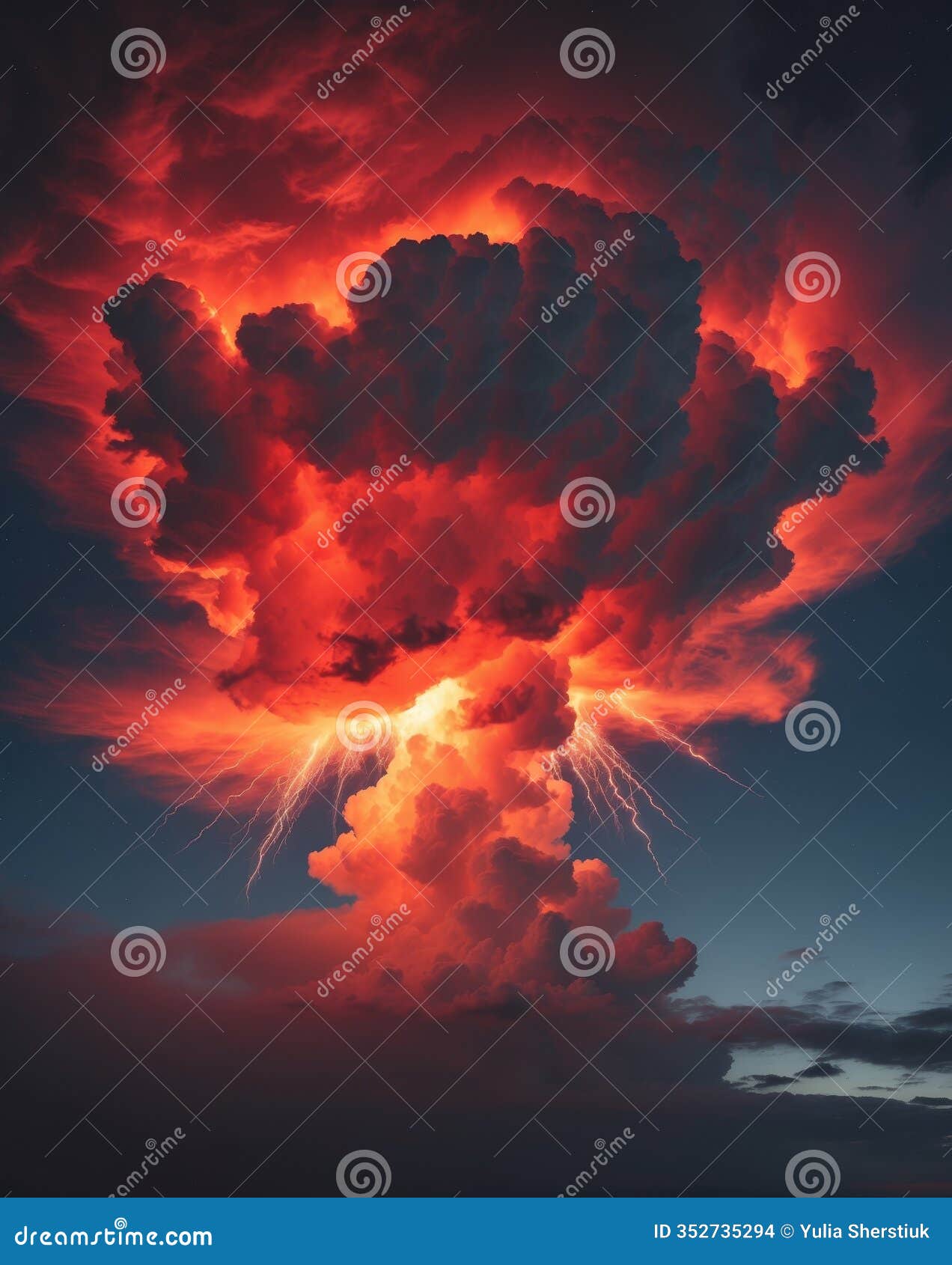 Dramatic Explosive Cloud Illuminating the Dark Night Sky with Fiery Red ...
