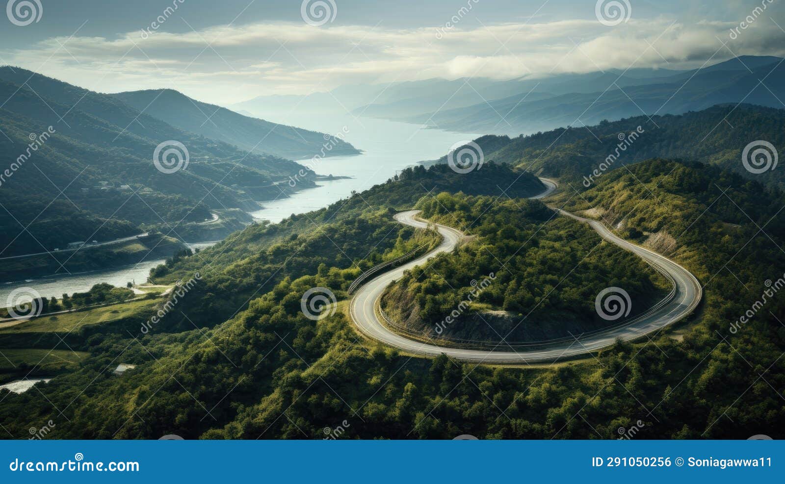 Overhead Shot of a Winding Mountain Road, Capturing the Scenic Views ...