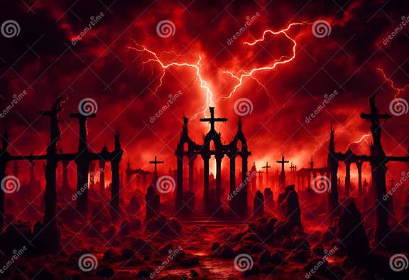 Dramatic Religious Background - Hell Realm, Bright Lightnings in Dark ...