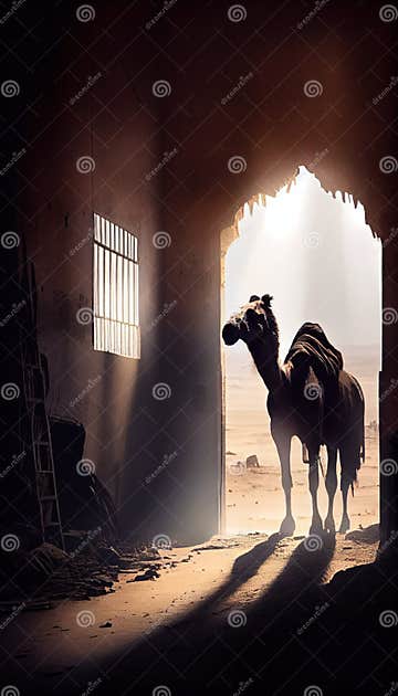 Silhouette of Camel in Abandoned Castle, Made with Generative AI Stock ...