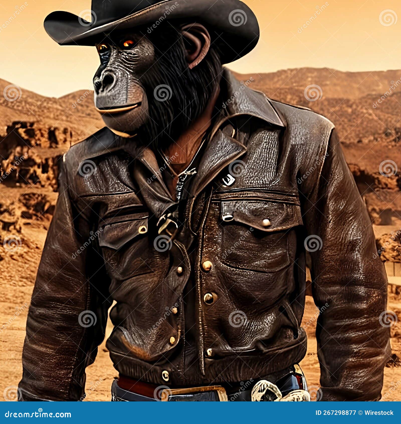 Ai Generated Drawing of a Cowboy Monkey in the West Stock Illustration ...