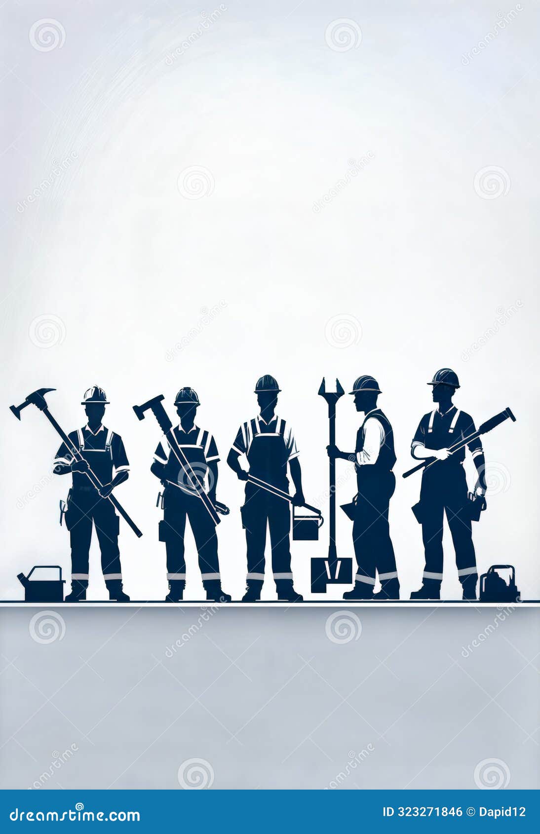 A Drawing of a Group of Workers with Construction Tools Stock Vector ...